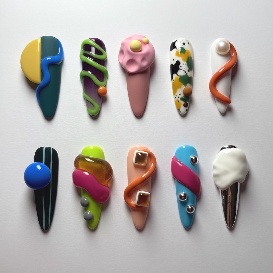 Modern Abstract Press on Nails, 3D Art, Geometric False Nails - Etsy