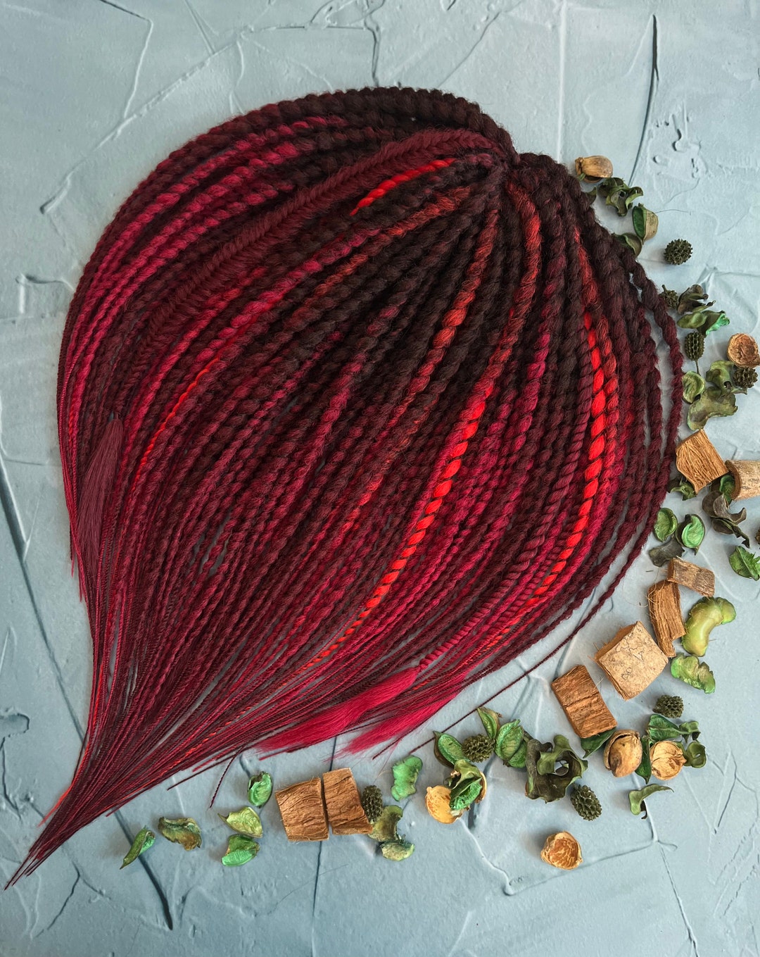 Red Boho Synthetic Dreadlocks, Textured DE or SE Dreads, Ombre ...