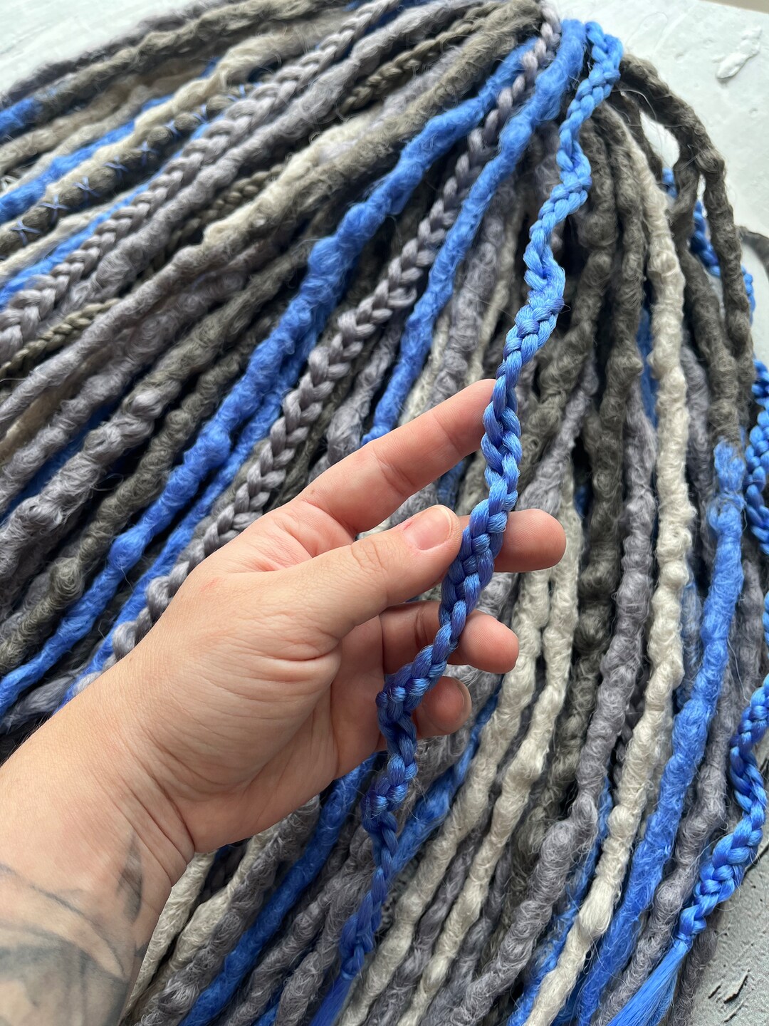 Gray and Blue Dread Locs Extensions Ashy Dreadlock Textured Silver ...