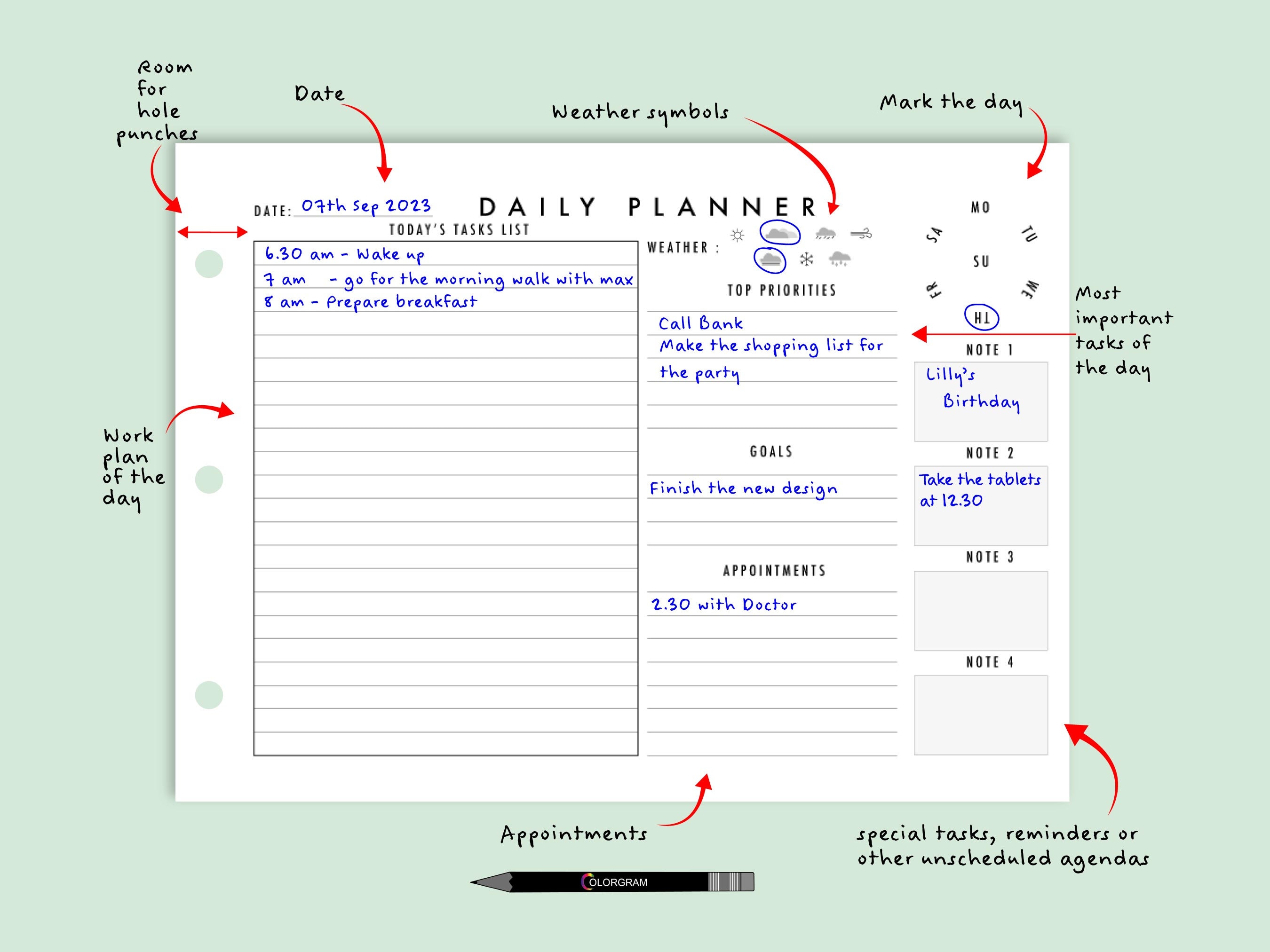 Daily Planner Printable Digital Fillable Planner A4 Daily - Etsy