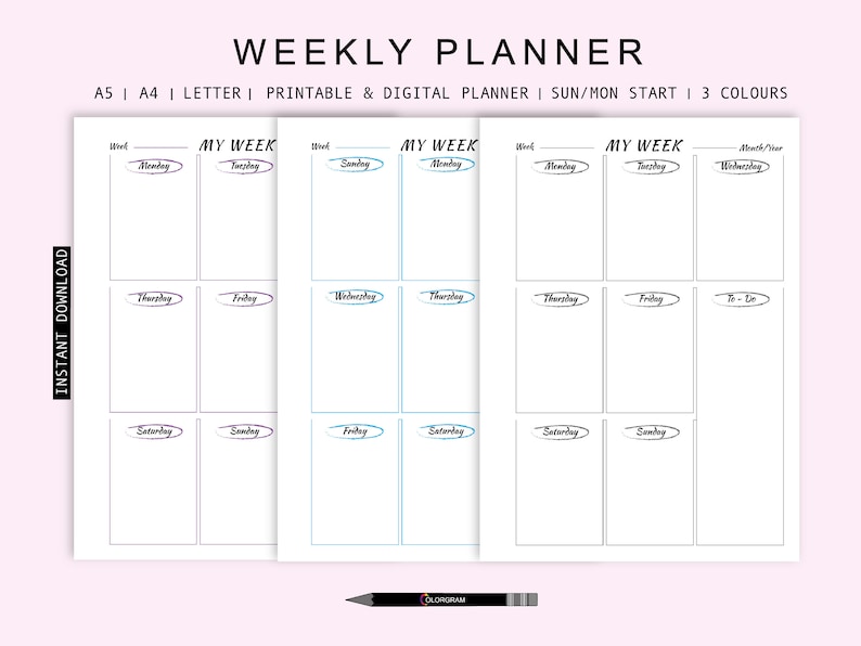 Weekly Planner Printable Digital Fillable Planner Undated - Etsy