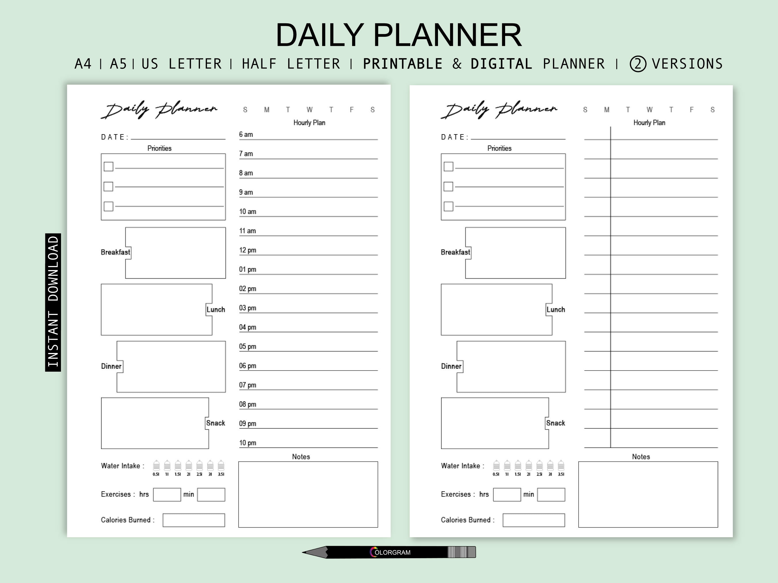 Daily Planner Printable Digital Fillable Planner A4 Daily - Etsy
