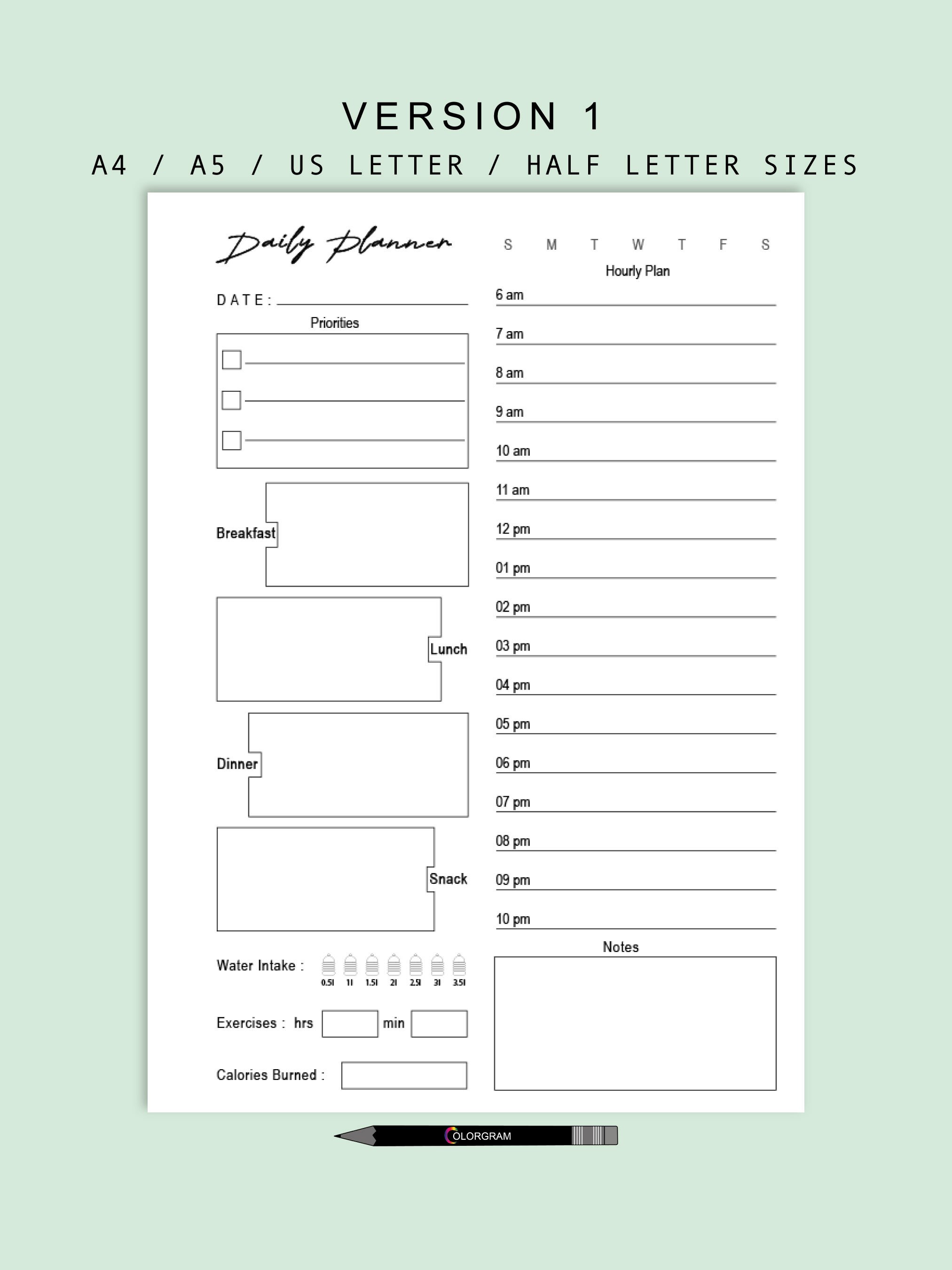 Daily Planner Printable Digital Fillable Planner A4 Daily - Etsy