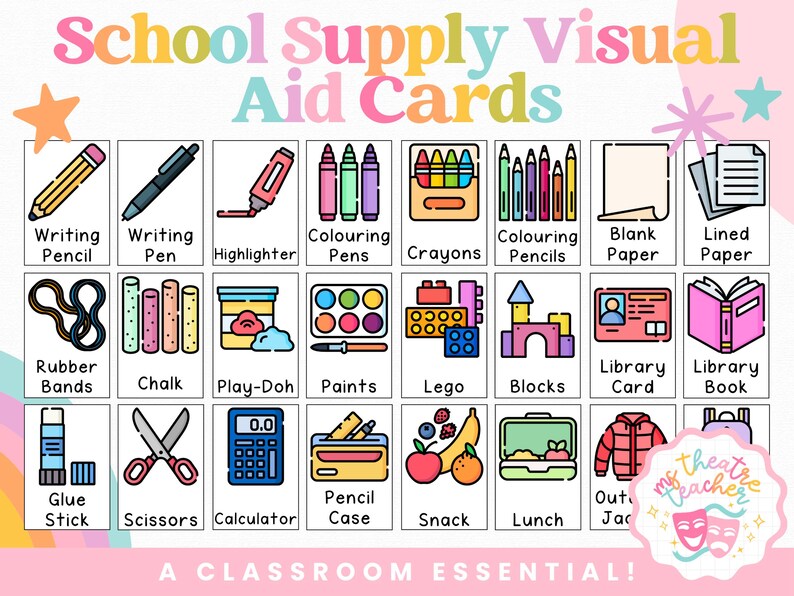 School Supply Visual Aid Cards Classroom Decor Management - Etsy