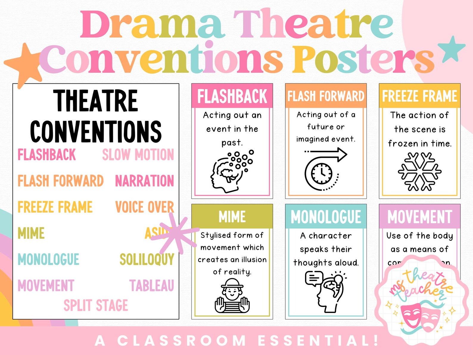 Drama Theatre Conventions Vocabulary Terminology Posters Drama ...