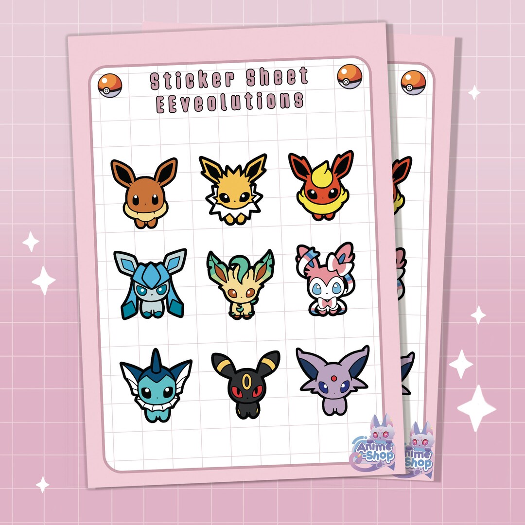 Eevee Evolutions Sticker Sheet 9 Designs, Waterproof, Uv-protected ...