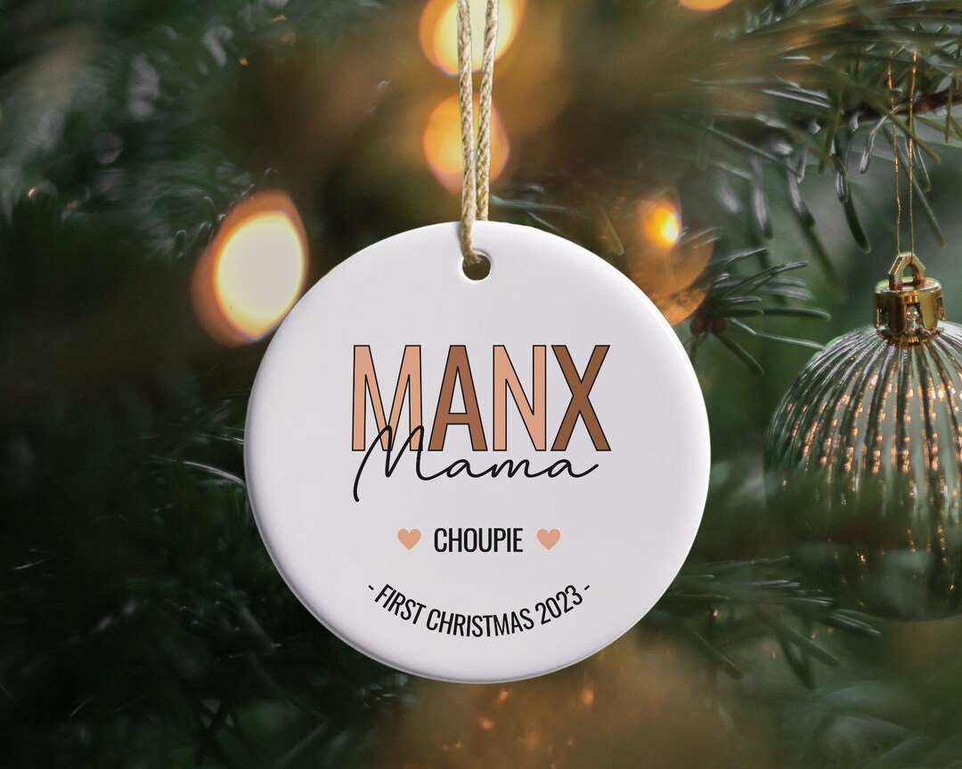 Manx Cat Christmas Ornament, Ceramic Pet Xmas Ornament Cat, Custom Manx ...