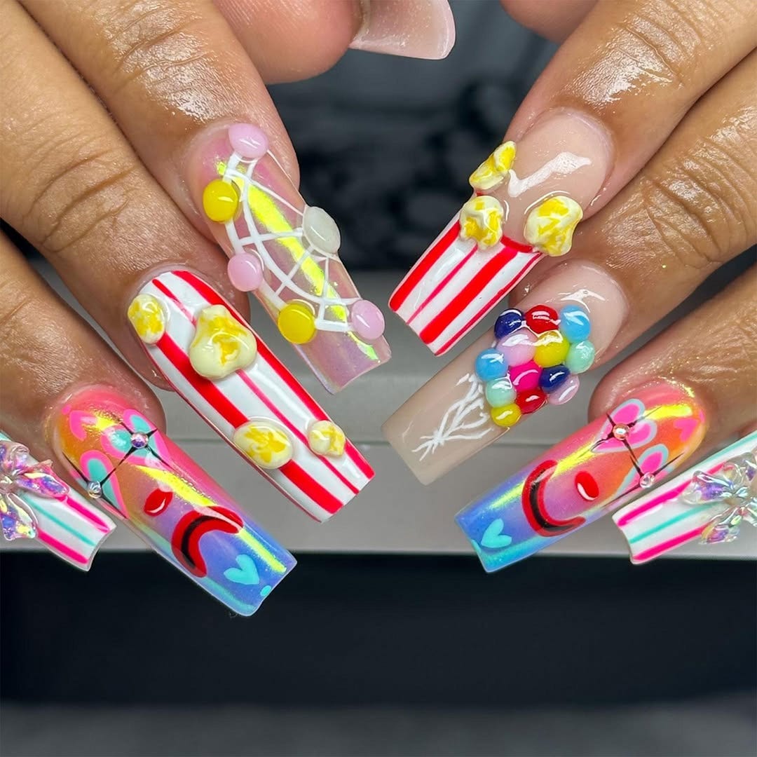 Kawaii Circus Clown Press on Nails | Popcorn, Balloon & Ferris Wheel ...