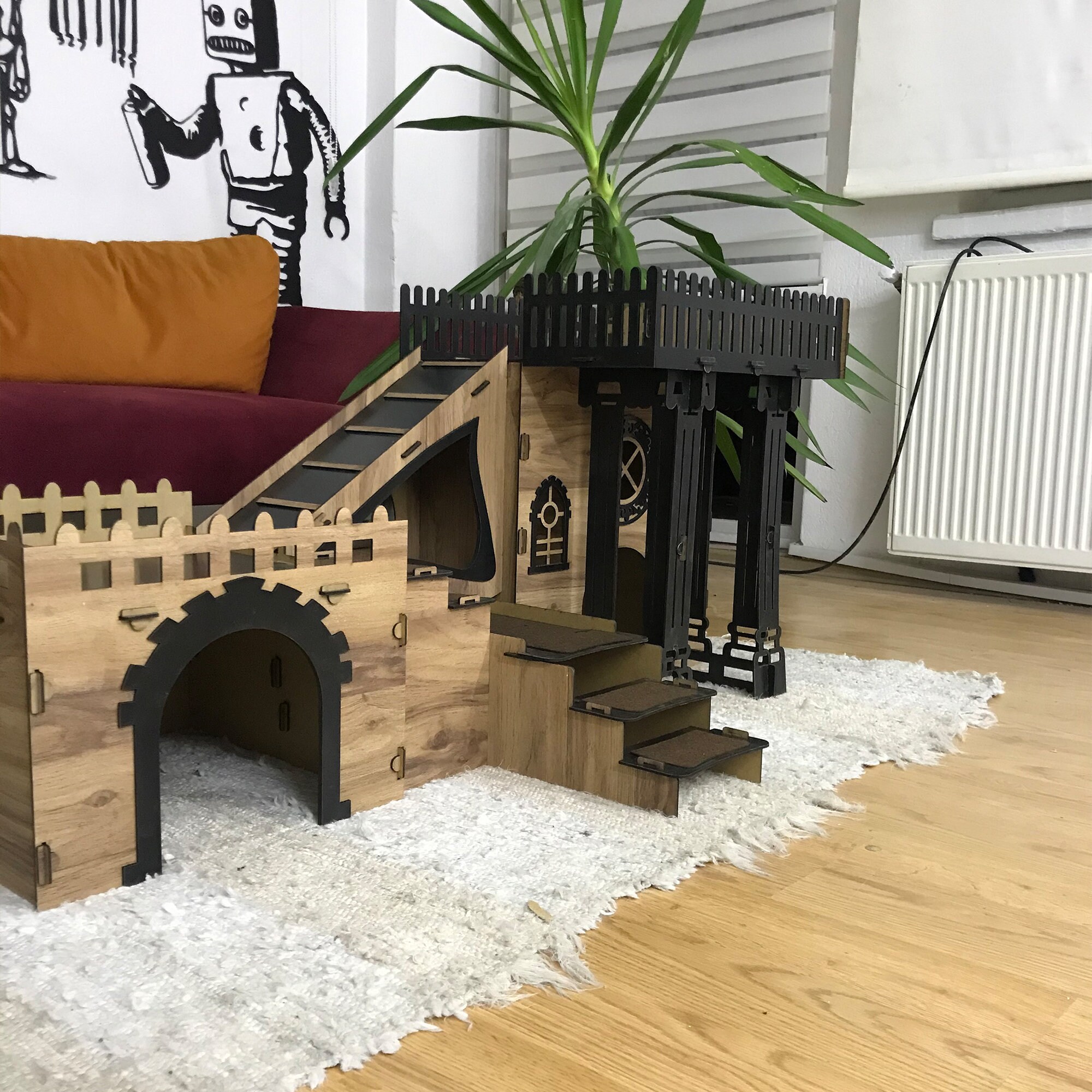 Triplex Rabbit House Large Rabbit Castle Oak Black Rabbit - Etsy