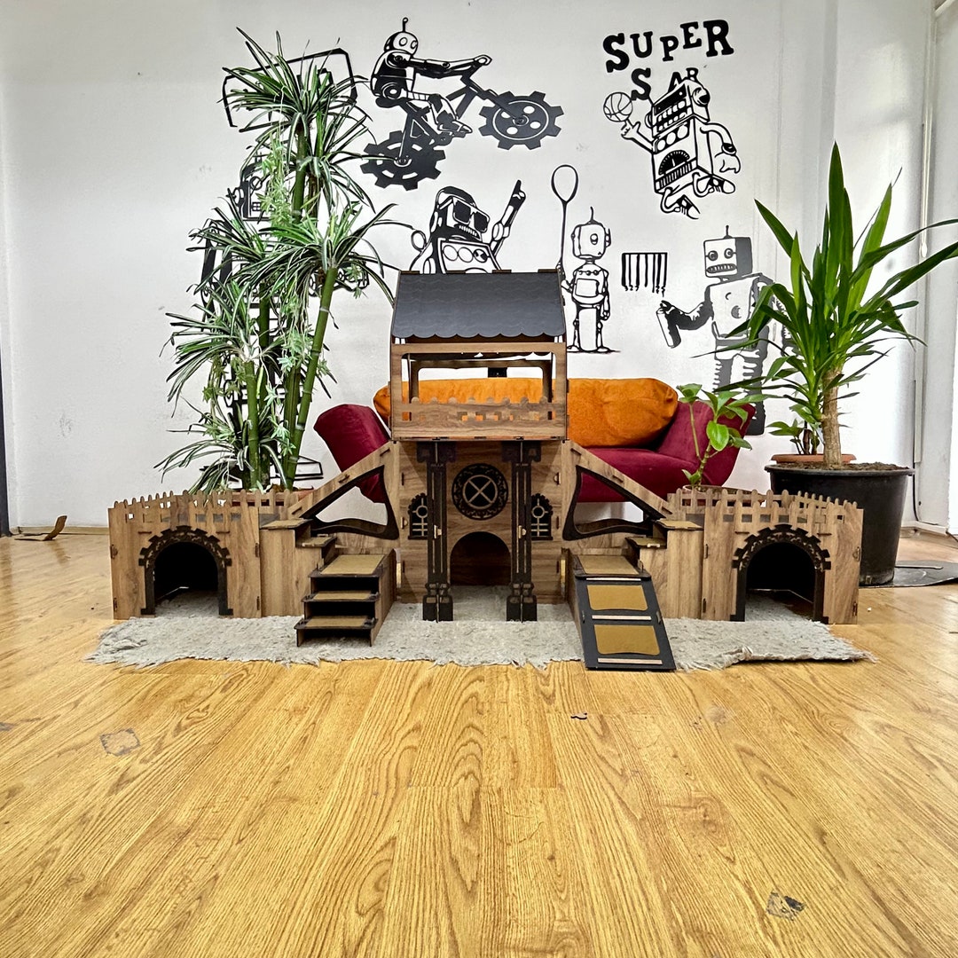 Large 3-floor Rabbit House: Wooden Bunny Castle With Terrace - Etsy