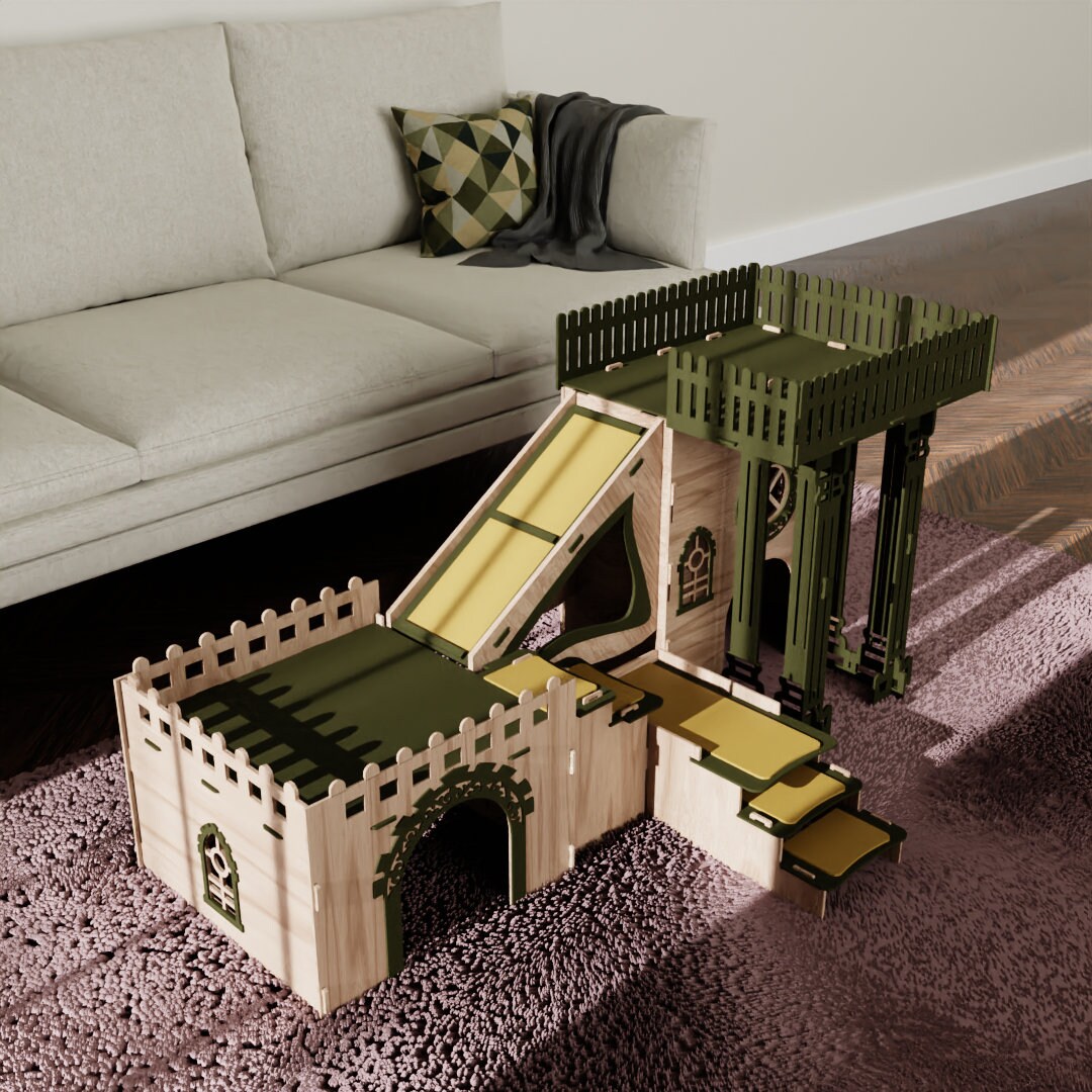 Triplex Rabbit House Large Rabbit Castle Oak Black Rabbit - Etsy