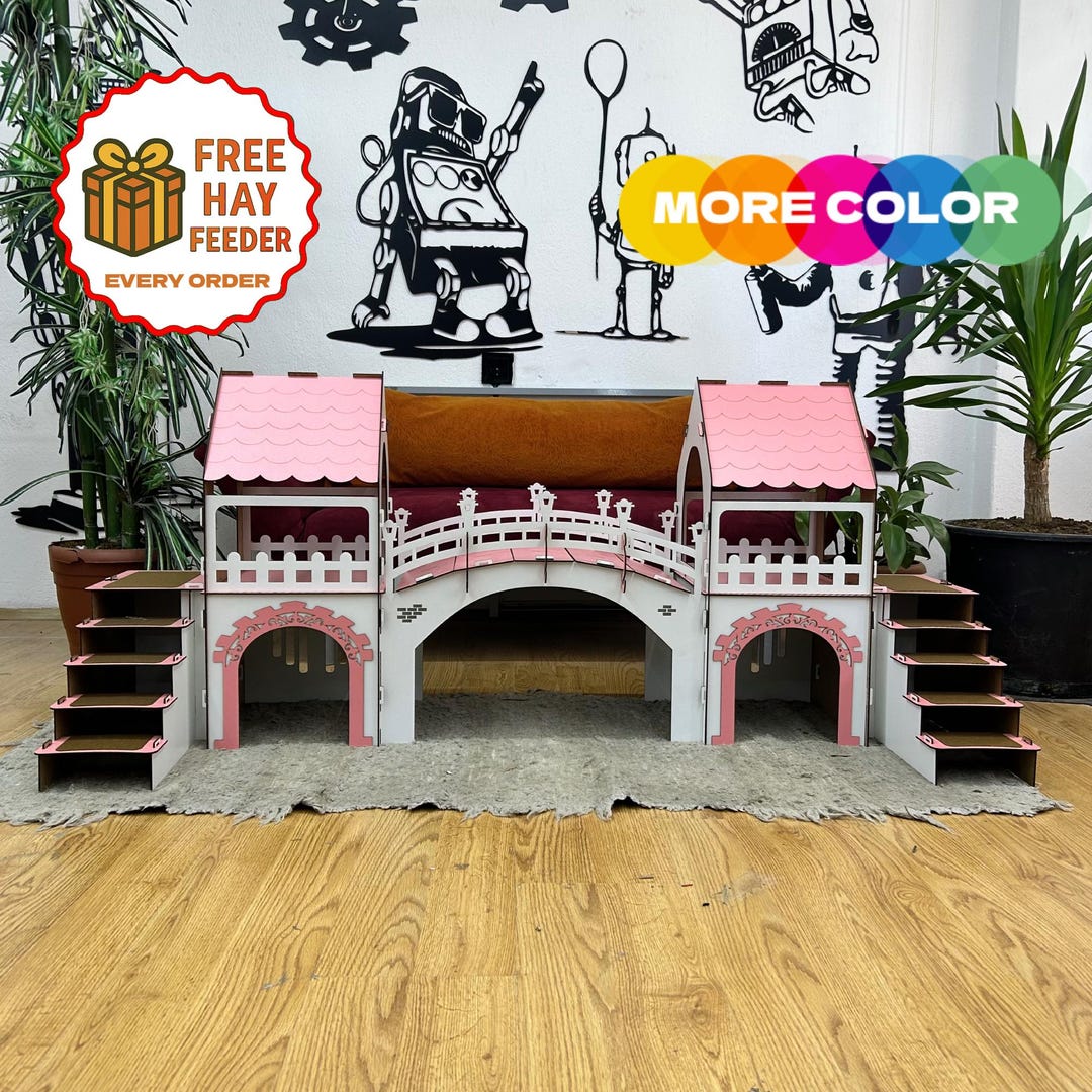 Modern Wooden Bunny Castle – Large Rabbit House With Ramp | Indoor Pet ...