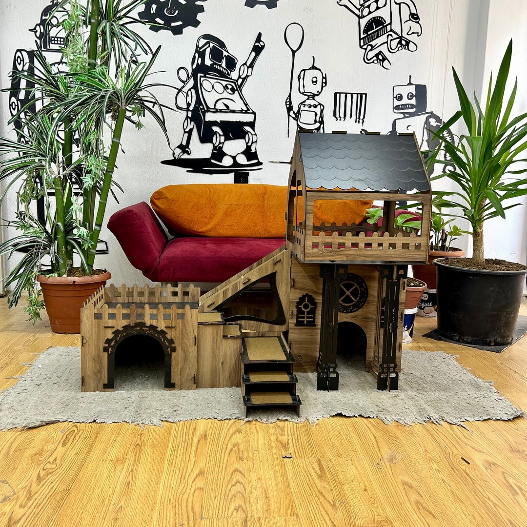 Roofed Triplex Rabbit House, Large Rabbit Castle, 3 Rabbit House, Bunny ...