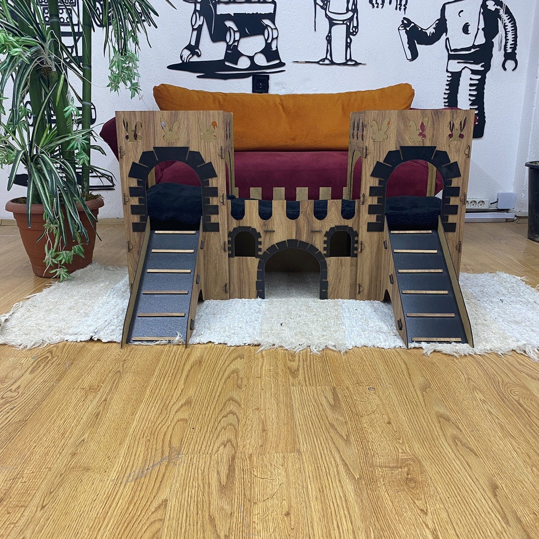 Duplex Wooden Rabbit Castle: Modern Bunny House With Ramp & Terrace - Etsy