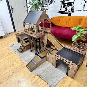 Large 3-floor Rabbit House: Wooden Bunny Castle With Terrace - Etsy