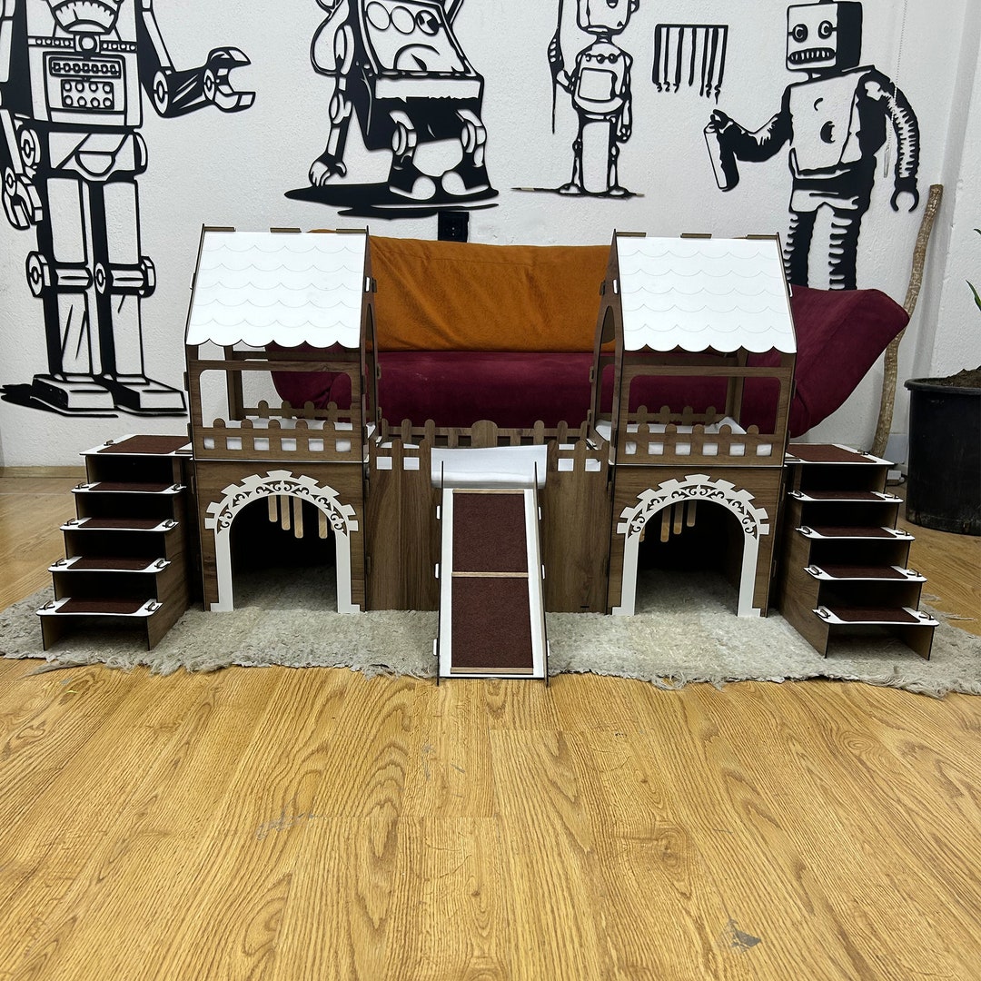 Large Wooden Bunny Castle: Two-story Rabbit House With Ramp - Etsy