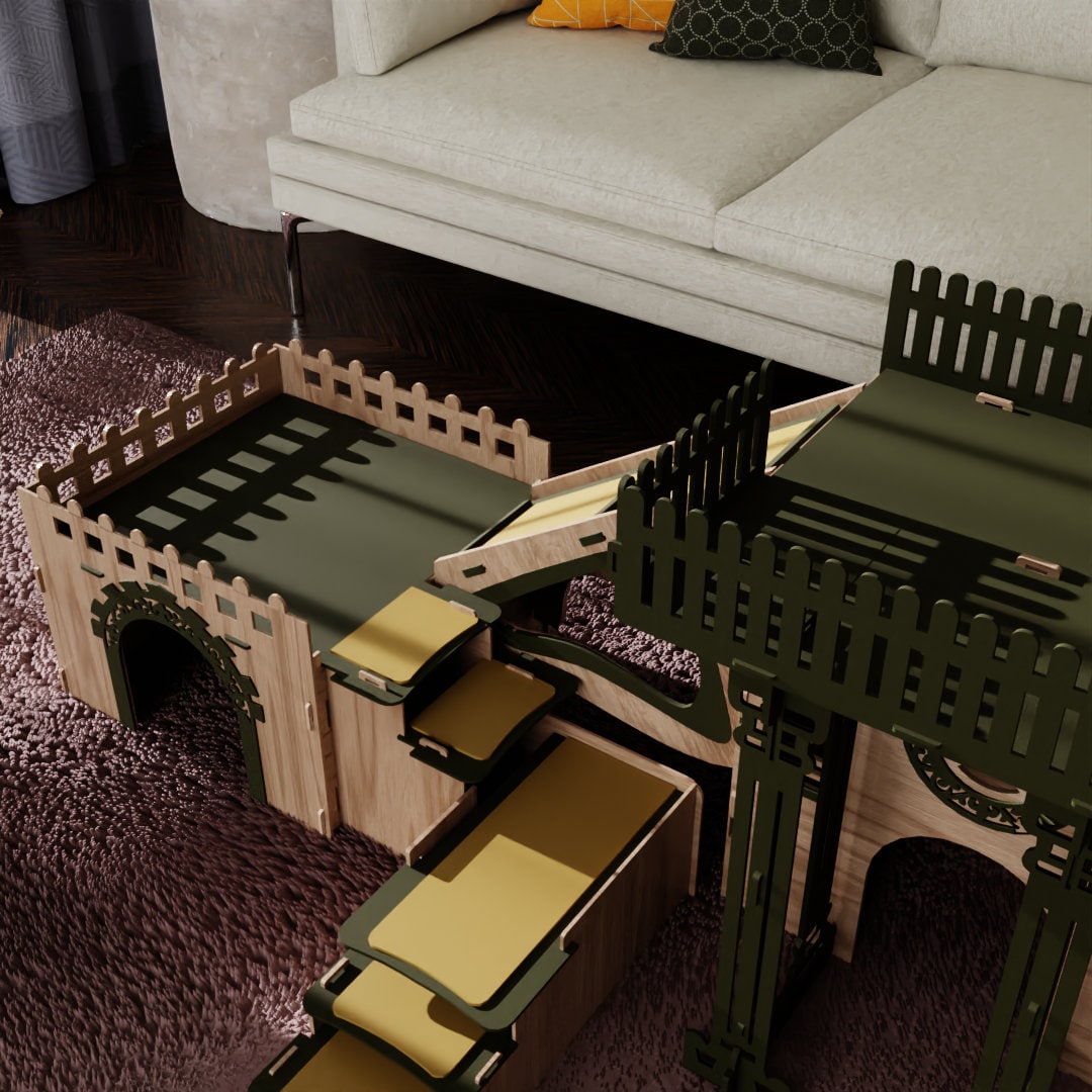 Triplex Rabbit House Large Rabbit Castle Oak Black Rabbit - Etsy