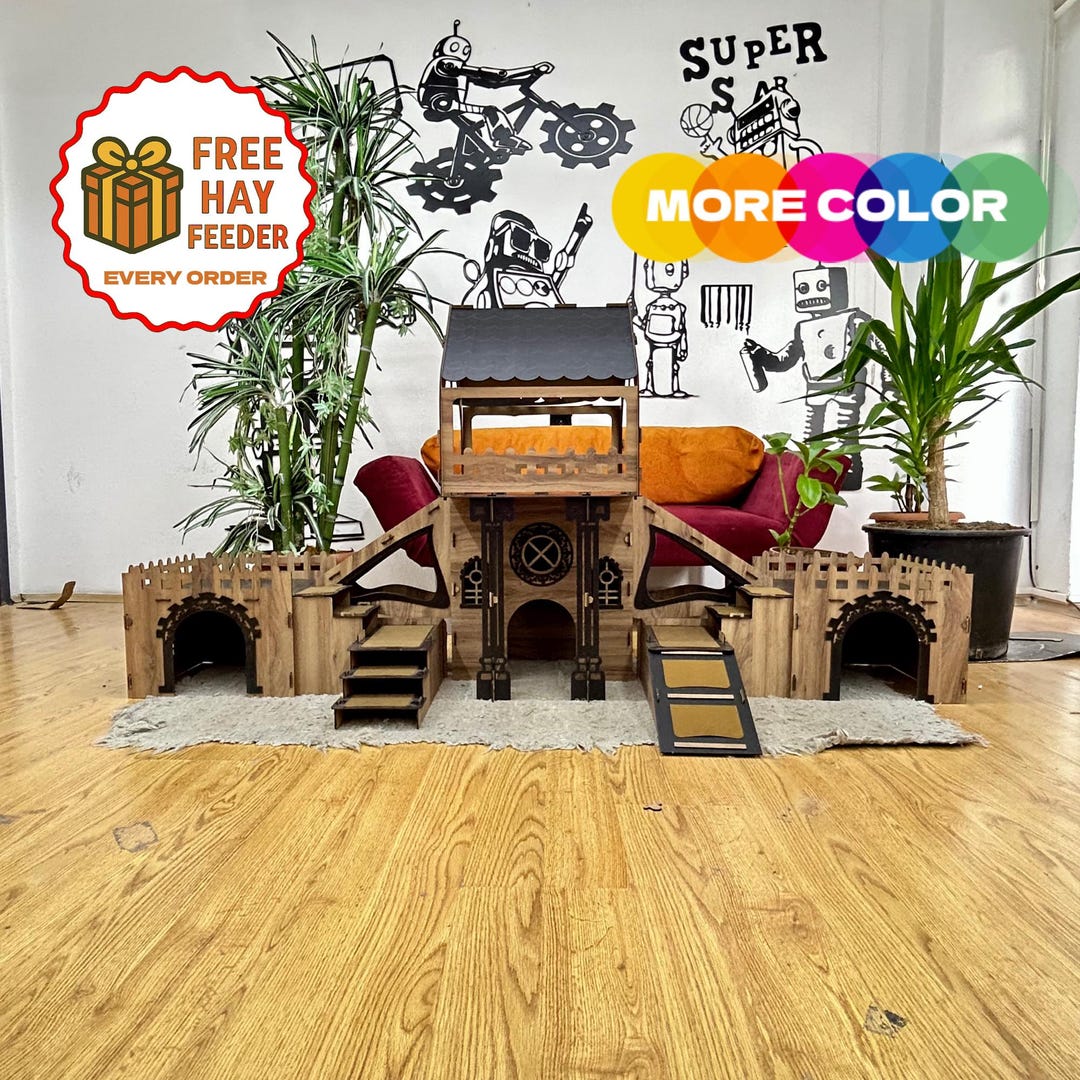 COLONY Large 3-floor Rabbit House: Multi-level Rabbit Castle, Wooden ...