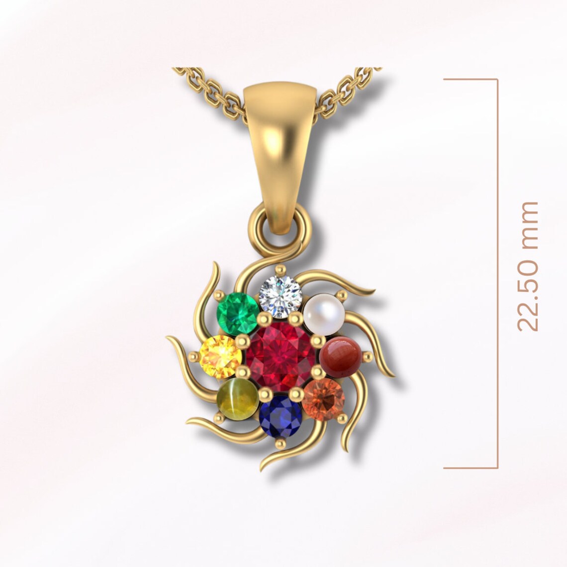Navratan Pendant, Navratan Necklace, Spiritual Gifts, Dainty Silver ...