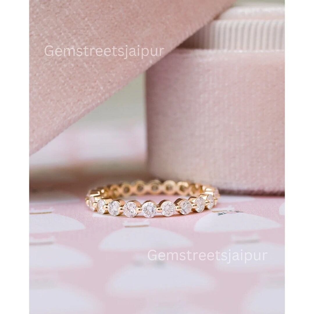 2MM Single Prong Moissanite Wedding Band, Full Eternity Stacking Band ...