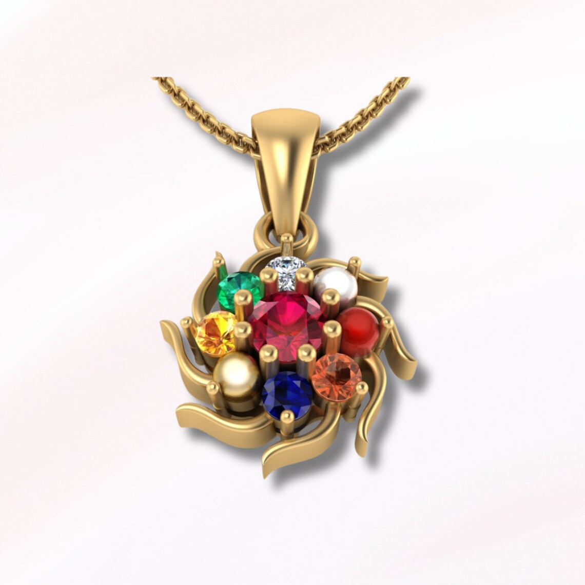 Navratan Pendant, Navratan Necklace, Spiritual Gifts, Dainty Silver ...