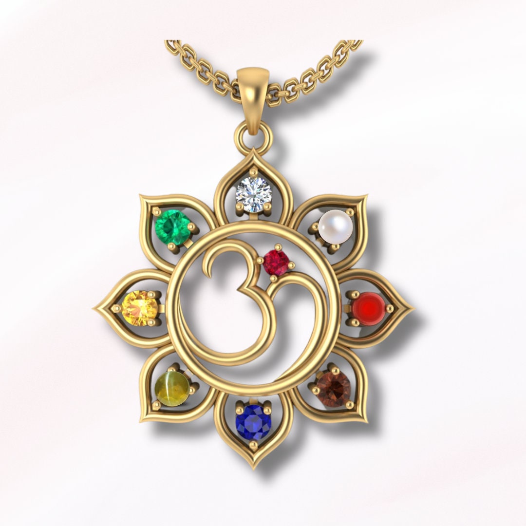 Om Pendant, Navratan Om Pendant, Aum Chain Pendant, Precious Stones ...