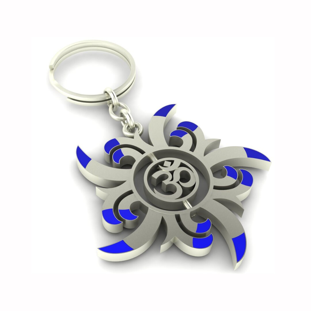 Om Enamel Pure Silver Keychain, Rotating Key Rings, Om Rotating ...