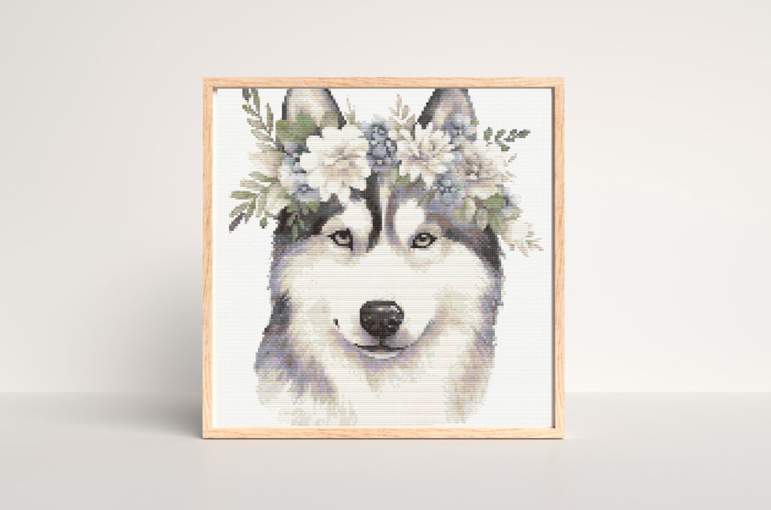 Floral Husky Cross Stitch Pattern - Etsy