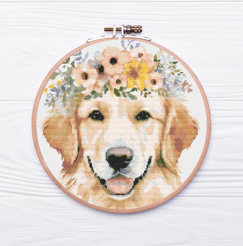 Floral Golden Retriever Cross Stitch Pattern - Etsy