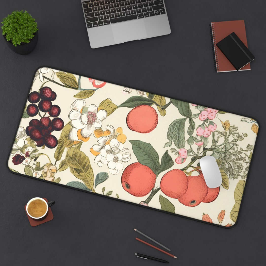 Cottage Core Desk Mat, Wildflower Mouse Pad, Wild Fruit, Botanical ...