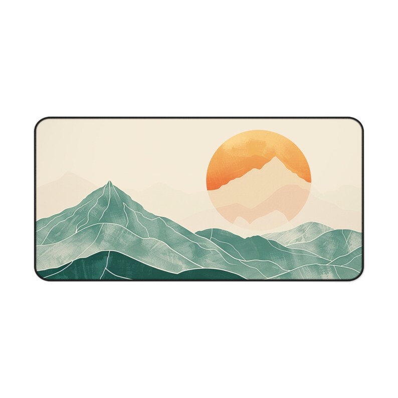 Mountain Landscape Desk Mat, Mouse Pad, Minimalist Line Art, Sage Green ...