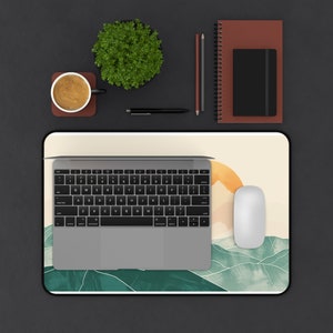 Mountain Landscape Desk Mat, Mouse Pad, Minimalist Line Art, Sage Green ...