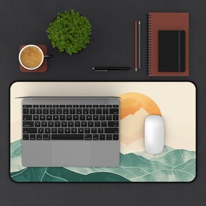 Mountain Landscape Desk Mat, Mouse Pad, Minimalist Line Art, Sage Green ...