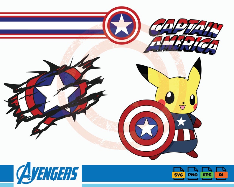 Captain America Pikachu 5 SVG 300 Dpi PNG Formats Ready - Etsy