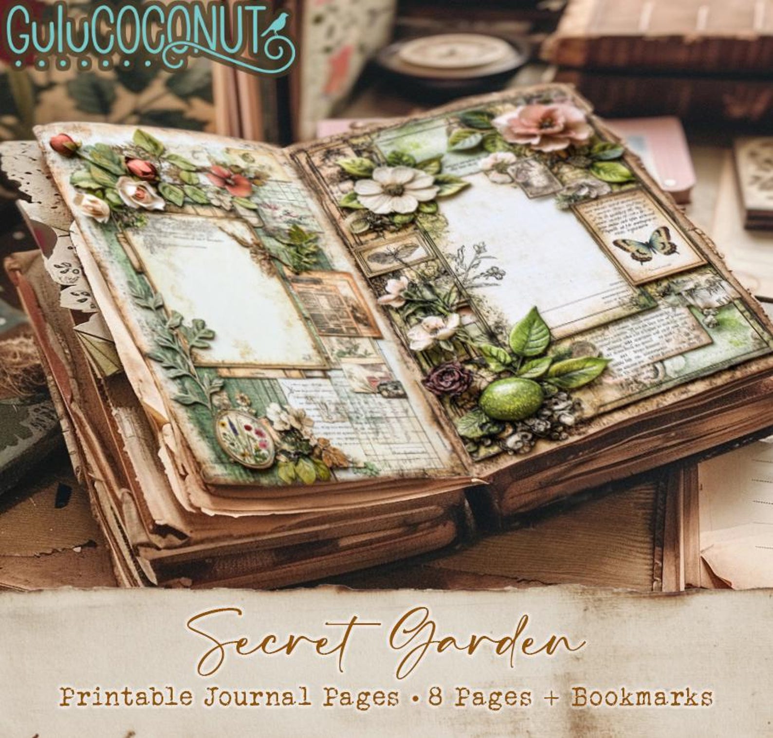 Secret Garden Junk Journal Pages, Journaling Pages Download, Notebook ...