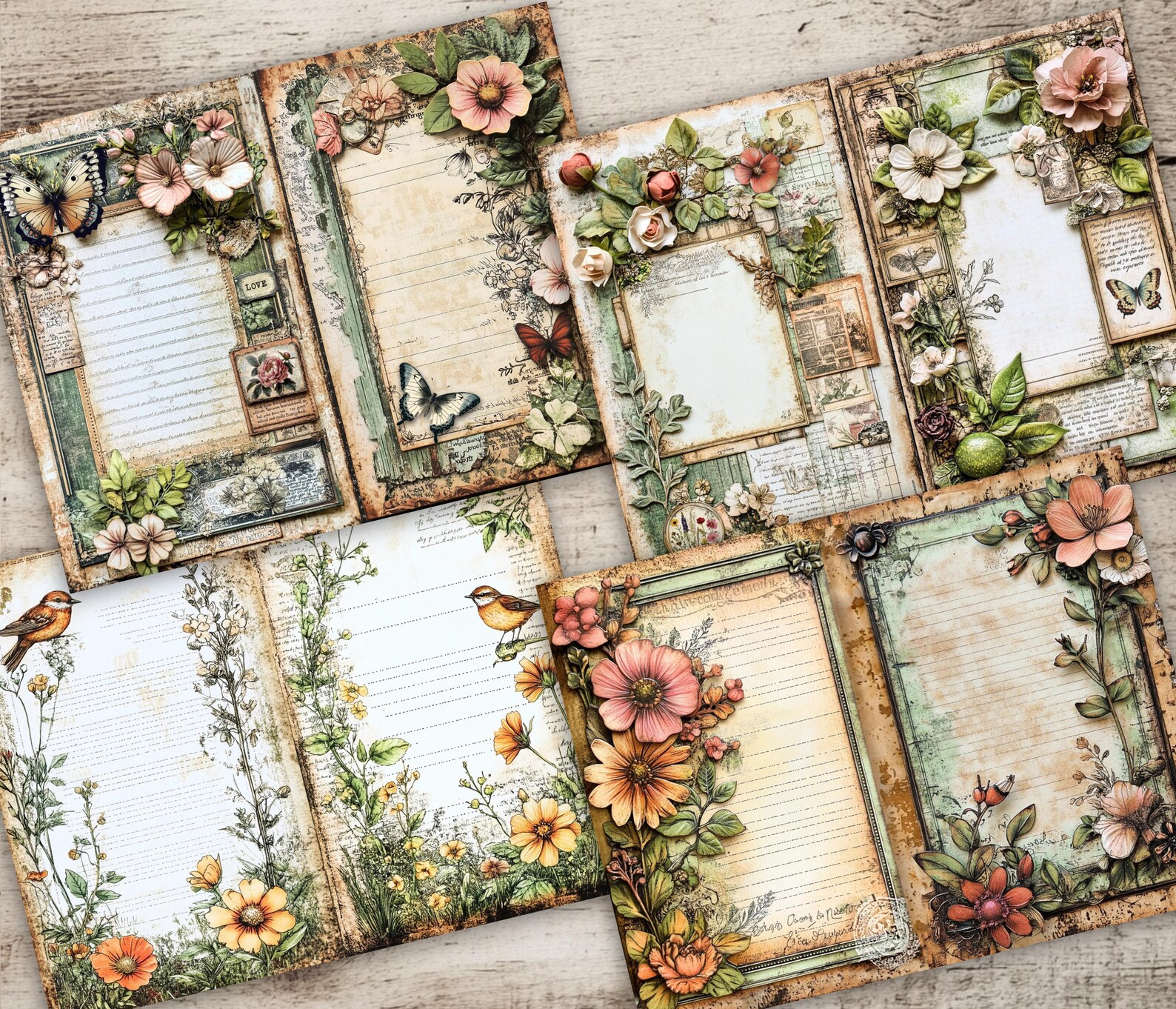 Secret Garden Junk Journal Pages, Journaling Pages Download, Notebook ...