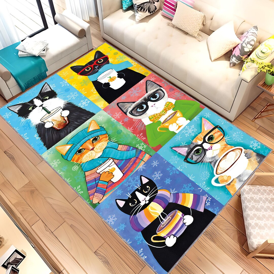 Cat Pattern Rug Cat Rugs Colorful Cat Rug Cat Lover Rug - Etsy UK