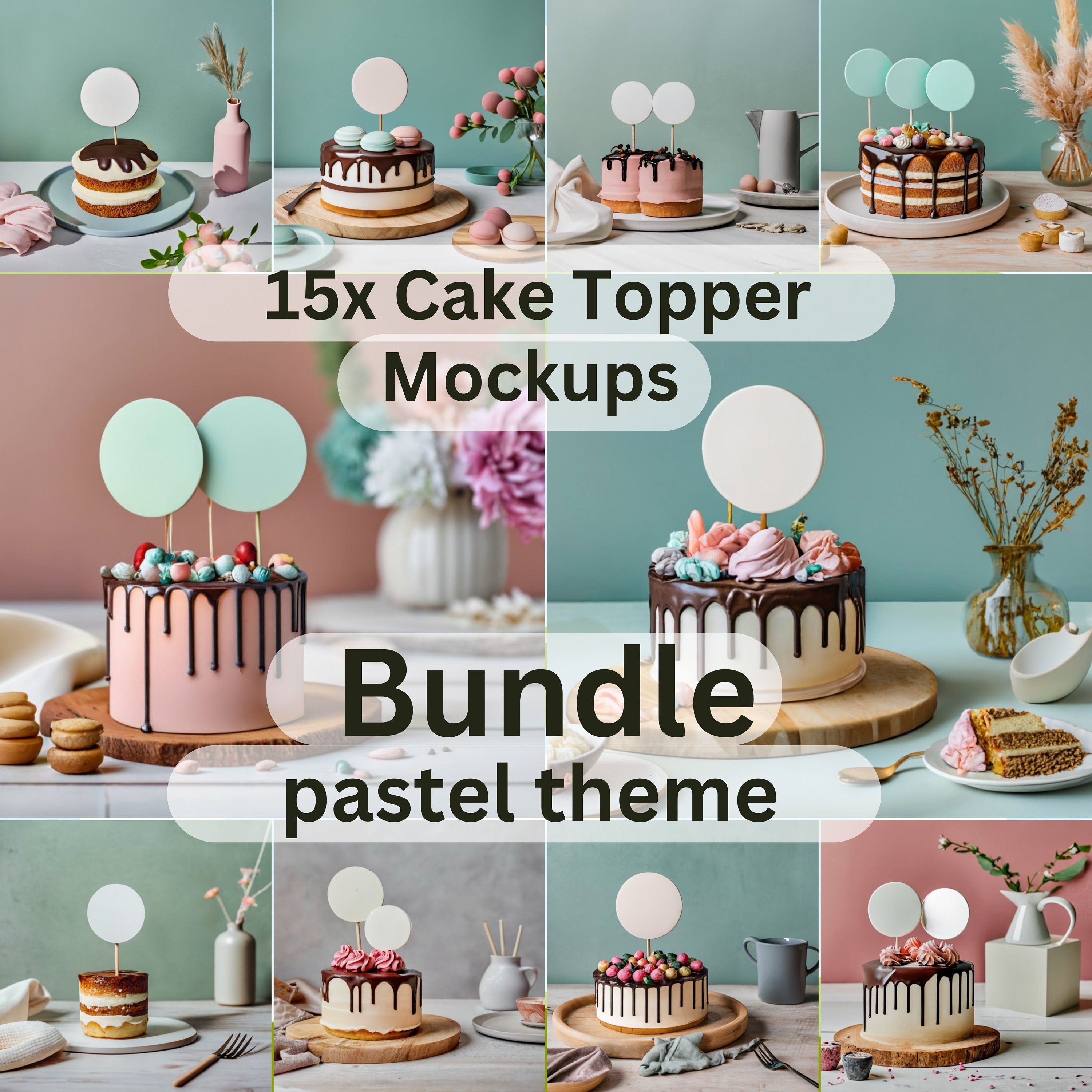 15 X Cake Toppers Mockup for Birthday Baby Shower Wedding Anniversary ...