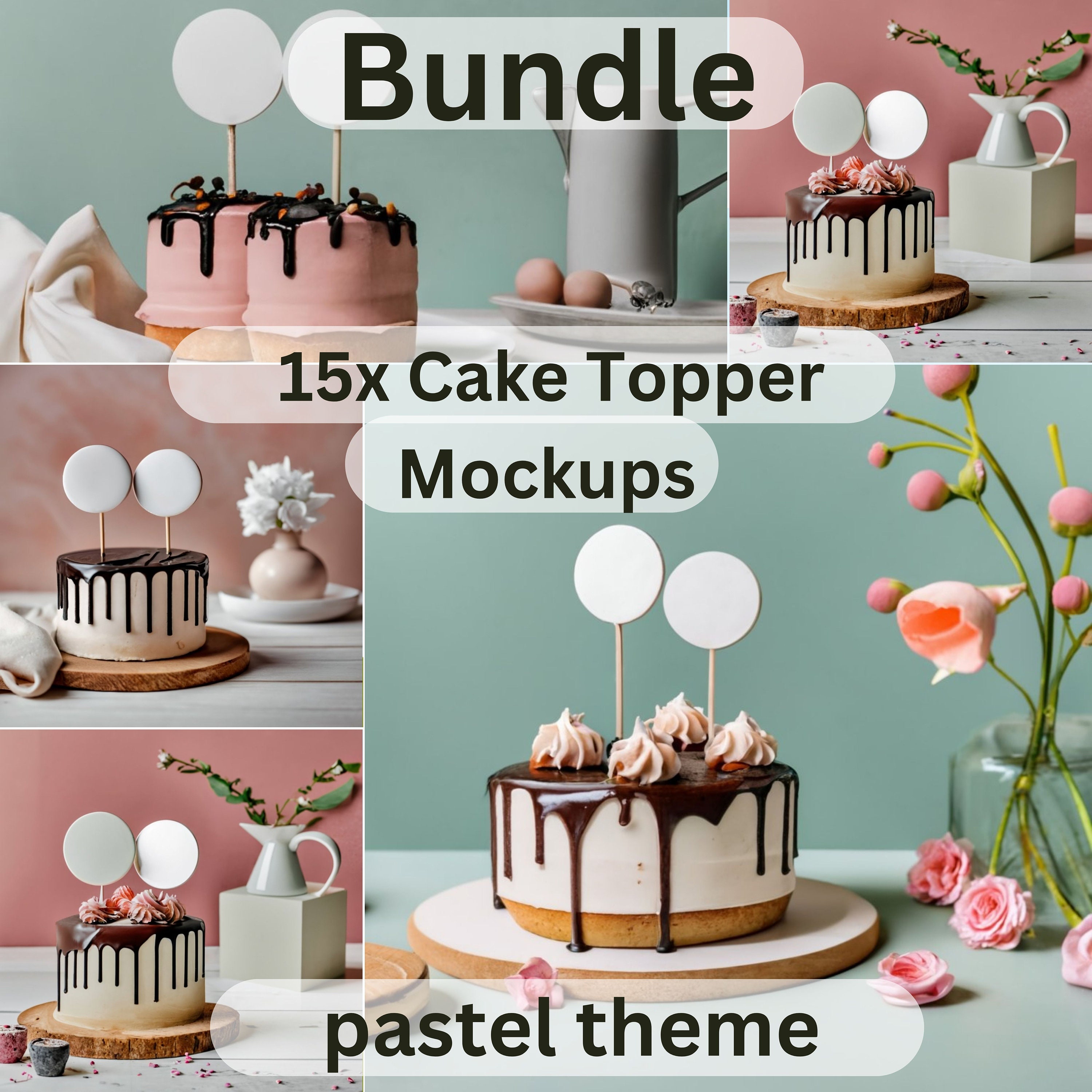 15 X Cake Toppers Mockup for Birthday Baby Shower Wedding Anniversary ...