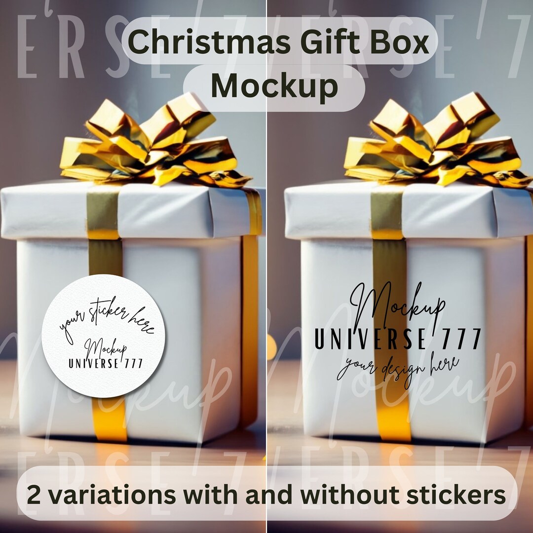 2x Christmas Gift Box Stickers Mockup Christmas Gift Box Mockups With ...