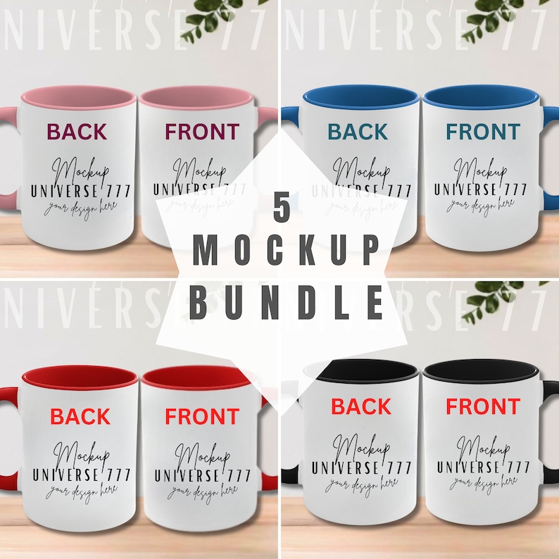 5 Accent Mug Mockup BUNDLE Two Tone Mug Mockup Bundle 11oz | BACK and ...