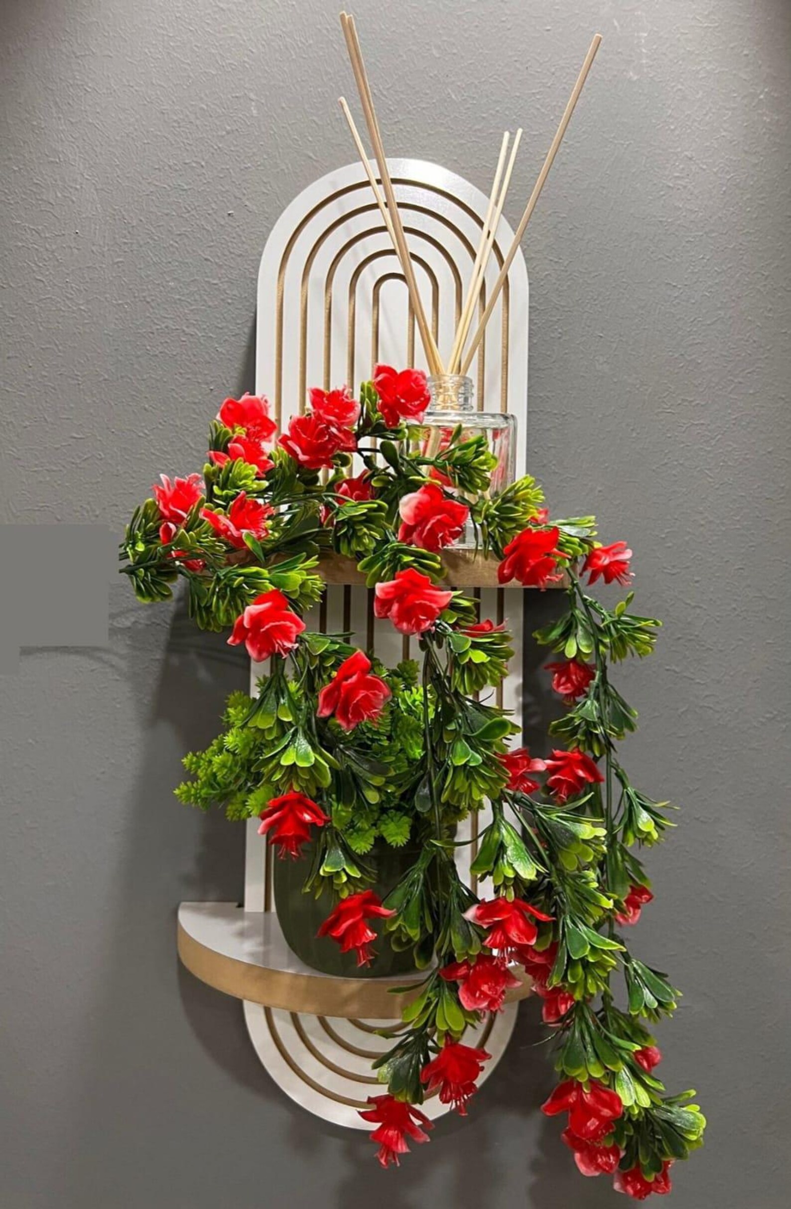 Mid - Century Modern Wall Shelf With Arched Wood Design, Boho Natural ...