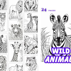 24 Pages Wild Animal Coloring Book | Instant Download | Coloring Pages ...