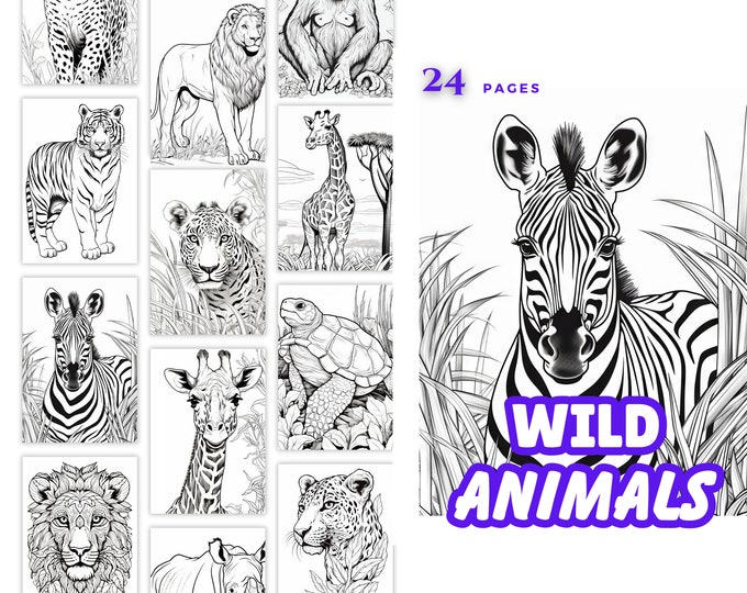 24 Pages Wild Animal Coloring Book | Instant Download | Coloring Pages ...