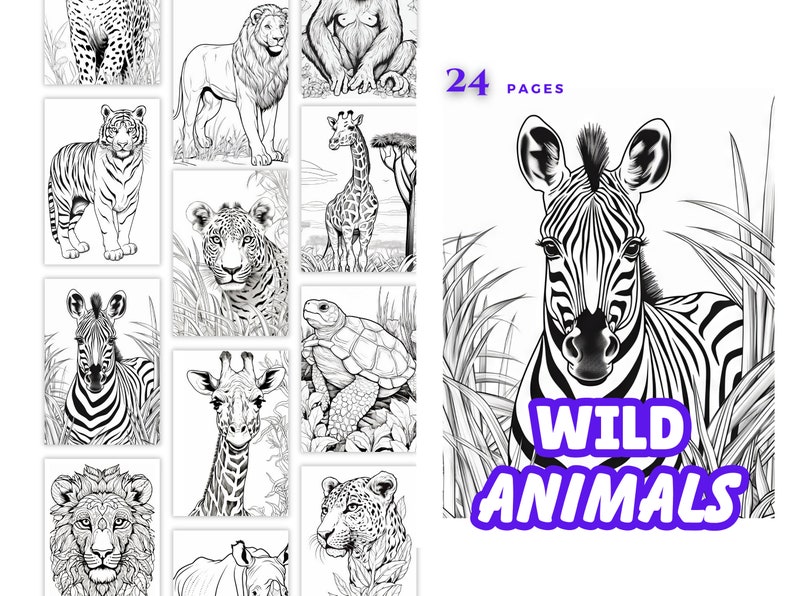 24 Pages Wild Animal Coloring Book | Instant Download | Coloring Pages ...
