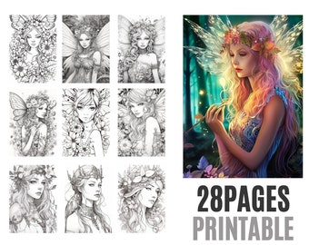 Faye Coloring Page Grayscale Illustration Female Fairy Elf Girl Fae ...