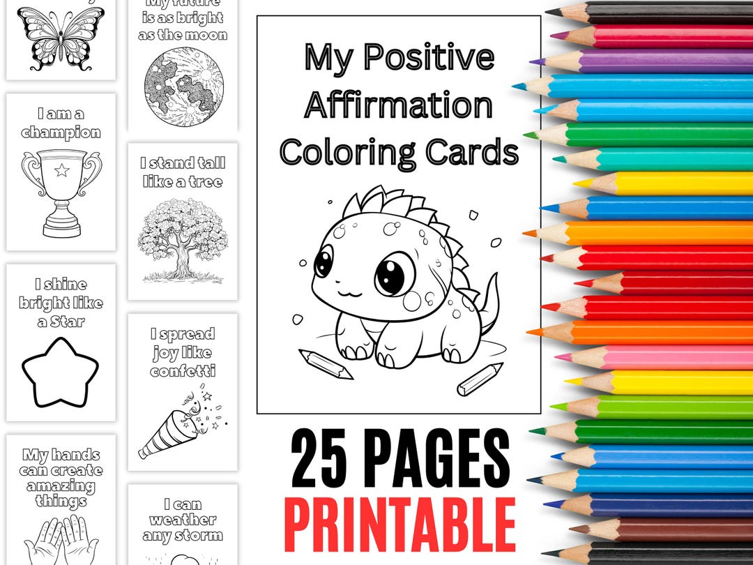 Positive Affirmation Cards to Color in for Kids | 25 Pages | Printable ...