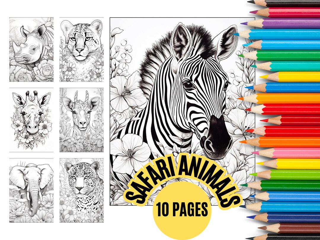Safari Wild Animals Printable Coloring Pages - Etsy