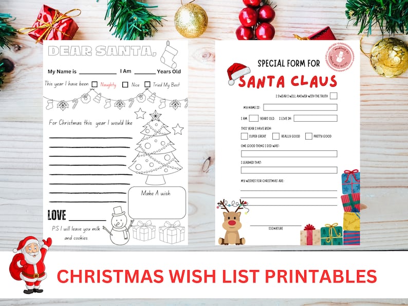 Printable Christmas Wish List, With Colouring Pages, Santa Letter ...