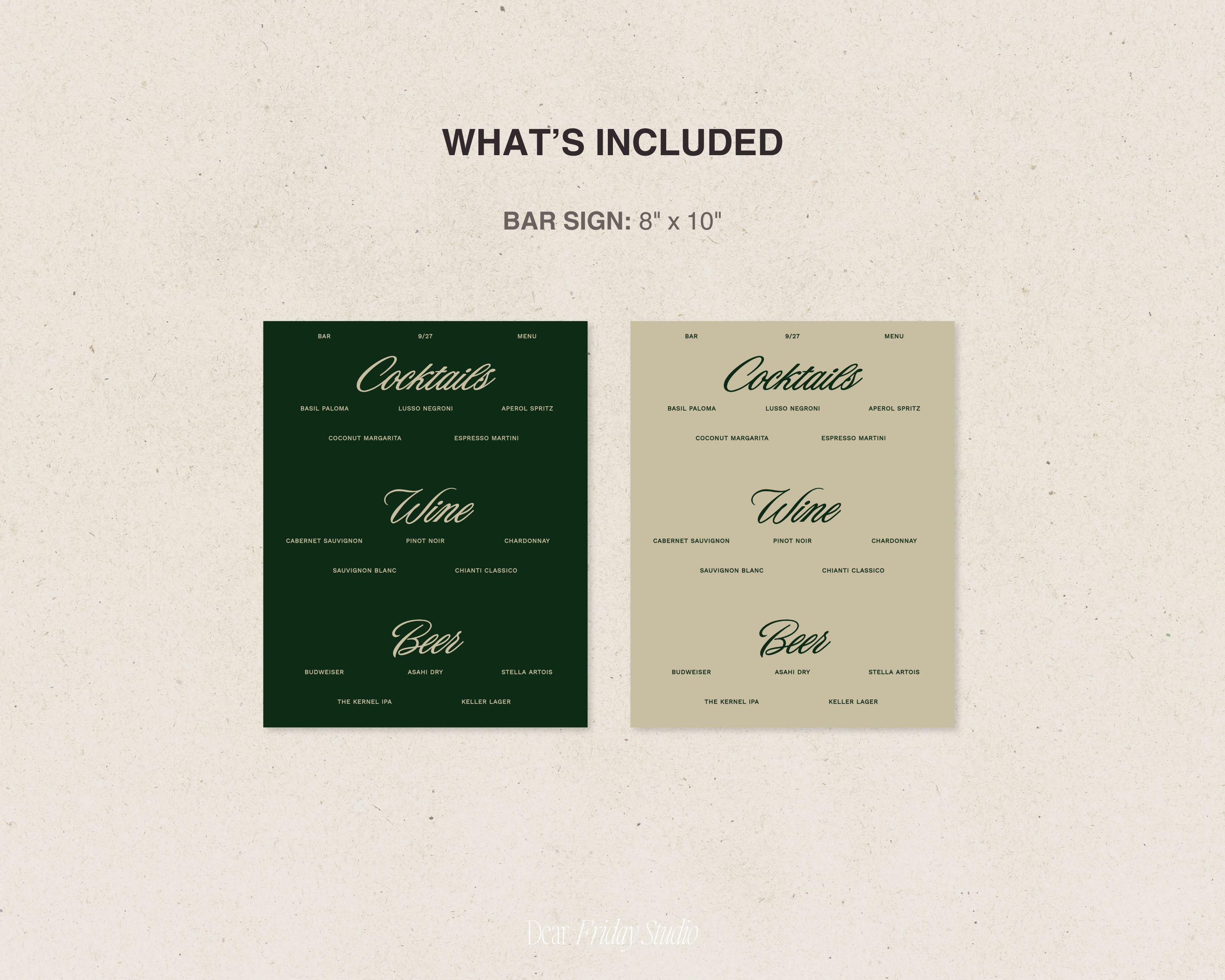 Retro Bar Menu Sign Wedding Template, Vintage Script Modern on the Day ...